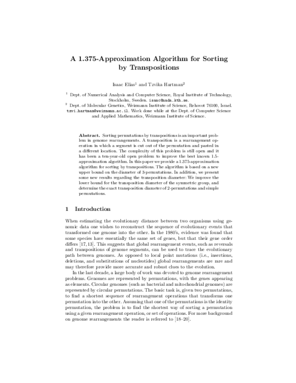 Pdf A 1 375 Approximation Algorithm For Sorting By Transpositions