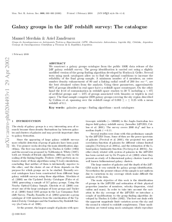 (PDF) Galaxy groups in the 2dF redshift survey: The catalogue