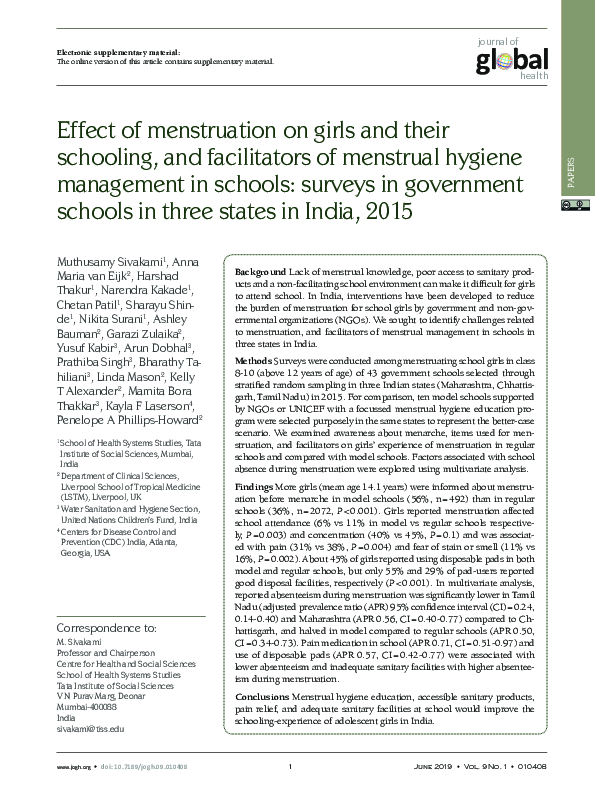 (PDF) Effect of menstruation on girls and their schooling, and ...
