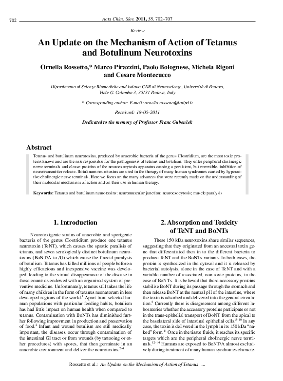 (PDF) Mechanism of action of tetanus and botulinum neurotoxins