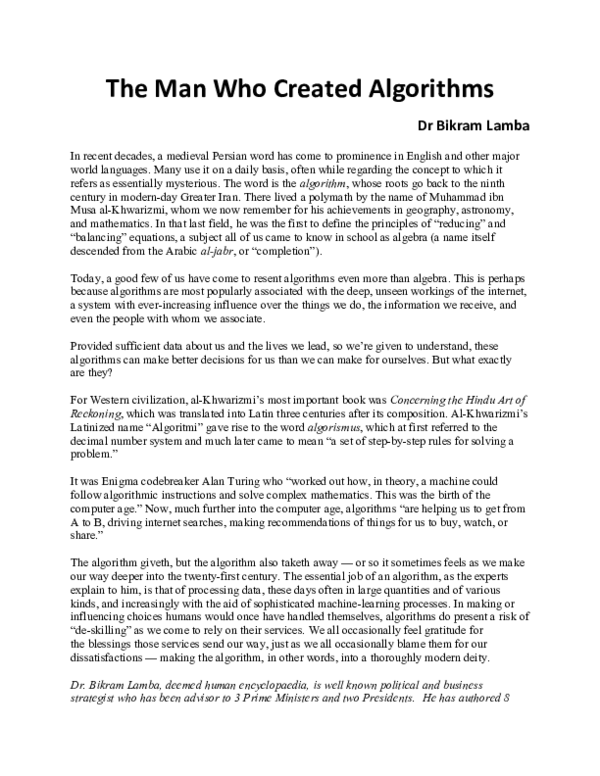 (DOC) The Man Who Created Algorithms