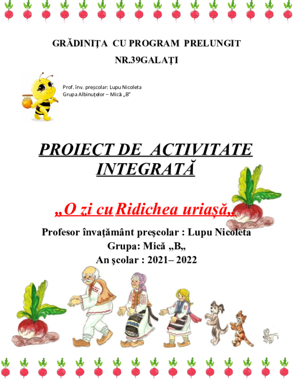 (DOC) Proiect activitate integrată-ridichea uriasa