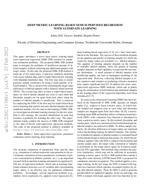 (PDF) Deep Metric Learning-Based Semi-Supervised Regression With Alternate Learning