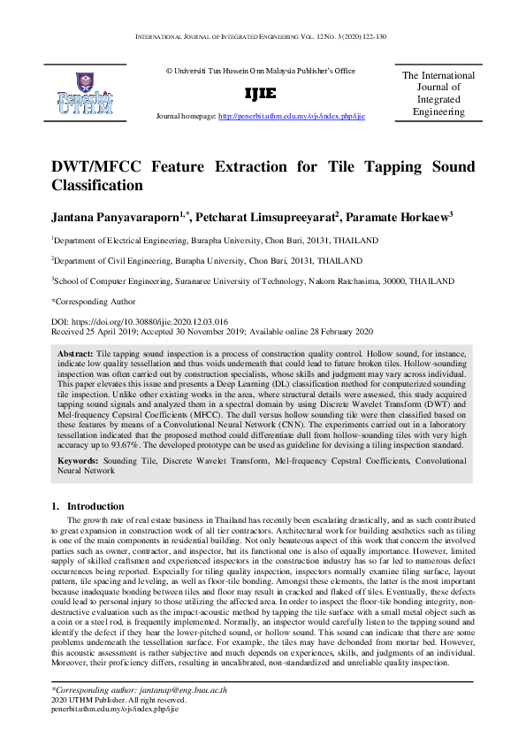 (PDF) DWT/ MFCC Feature Extraction for Tile Tapping Sound Classification