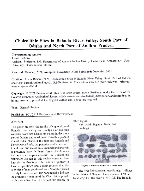 (PDF) Chalcolithic Sites in Bahuda River Valley: South Part of Odisha ...