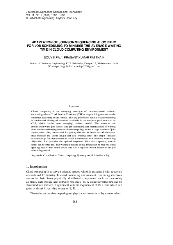 Pdf Adaptation Of Johnson Sequencing Algorithm For Job Scheduling To Minimise The Average