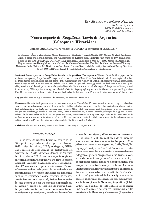(PDF) New species of Euspilotus Lewis of Argentina (Coleoptera: Histeridae)
