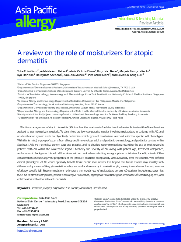 (PDF) A review on the role of moisturizers for atopic dermatitis