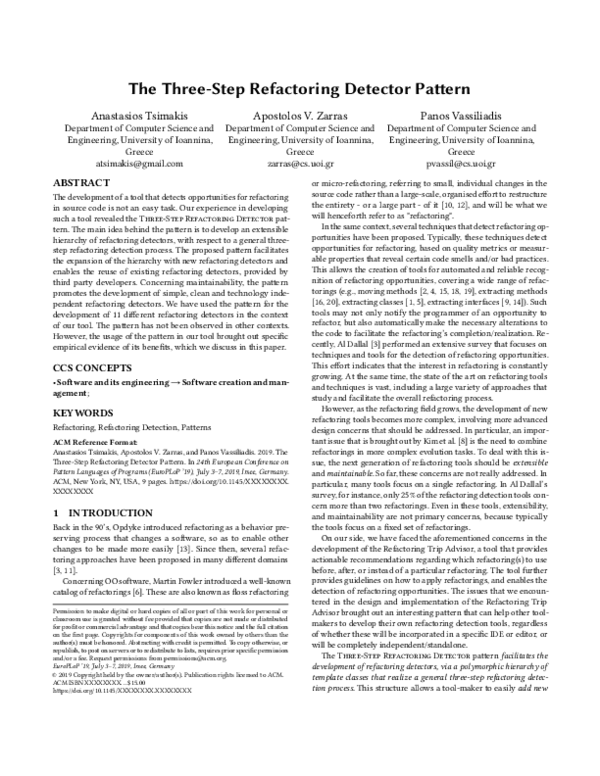 Pdf The Three Step Refactoring Detector Pattern