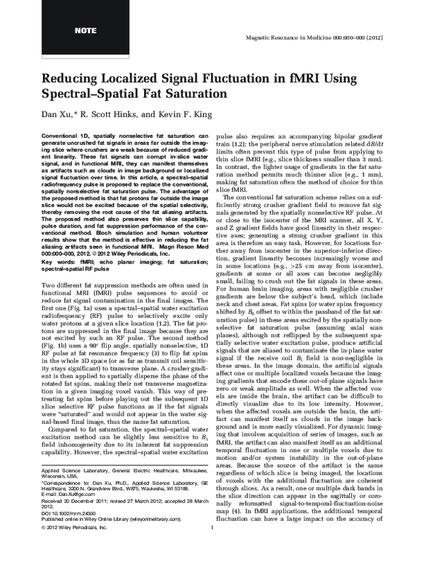 (PDF) Reducing localized signal fluctuation in fMRI using spectral-spatial fat saturation