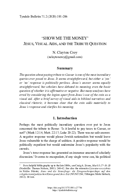 (PDF) ‘Show Me the Money’: Jesus, Visual Aids, and the Tribute Question