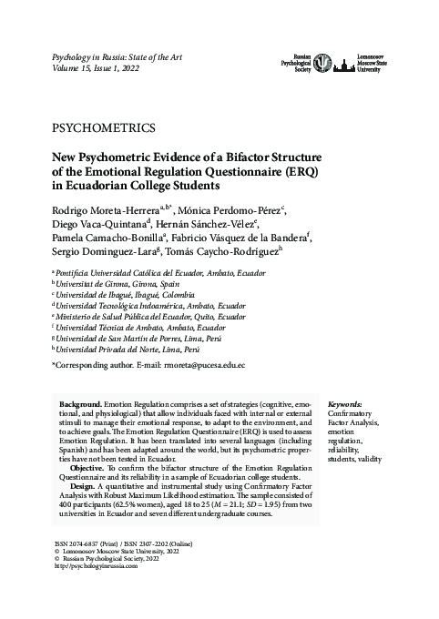 (PDF) New Psychometric Evidence of a Bifactor Structure of the ...