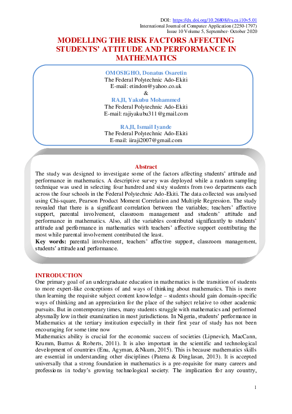 (PDF) Modelling the Risk Factors Affecting Students’ Attitude and ...