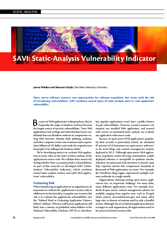 (PDF) SAVI: Static-Analysis Vulnerability Indicator