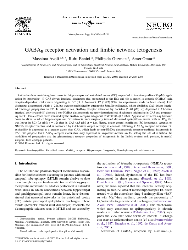 (PDF) GABAB receptor activation and limbic network ictogenesis