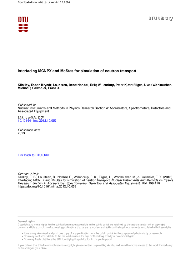 (PDF) Interfacing MCNPX and McStas for simulation of neutron transport