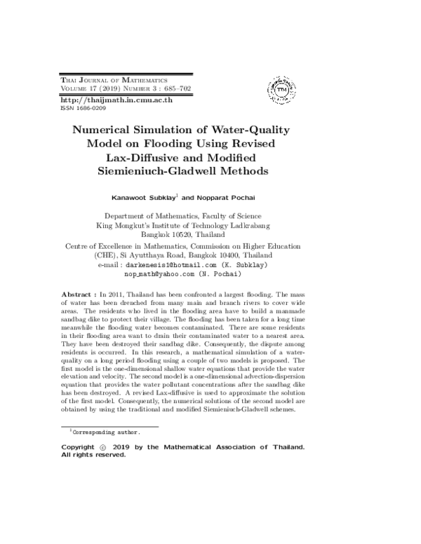 (PDF) Numerical Simulation of Water-Quality Model on Flooding Using Revised Lax-Diffusive and ...