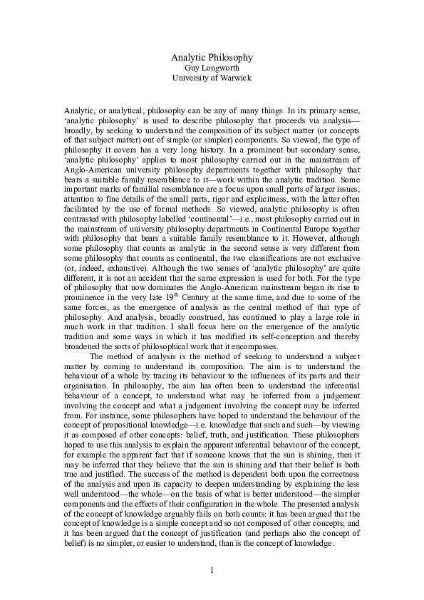 (PDF) Analytic Philosophy