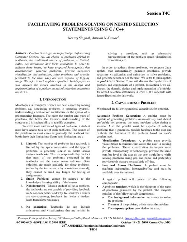 (PDF) Facilitating problem-solving on nested selection statements using C/C++