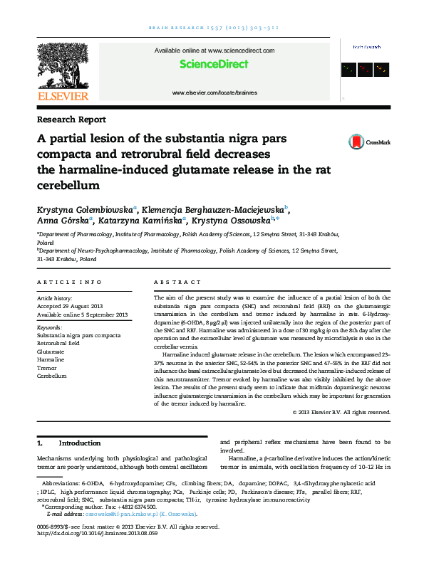 (PDF) A partial lesion of the substantia nigra pars compacta and ...