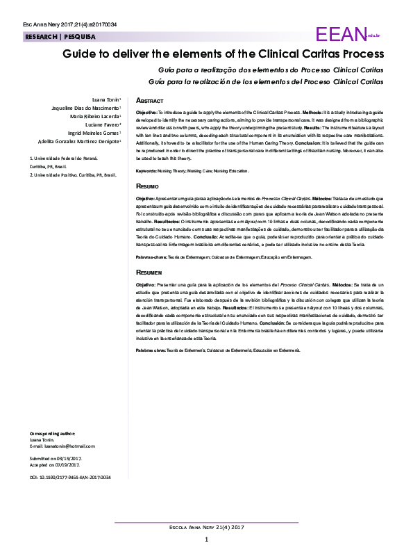 (PDF) Guide to deliver the elements of the Clinical Caritas Process