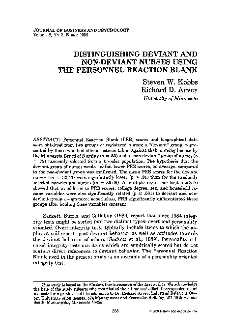 (PDF) Distinguishing deviant and non-deviant nurses using the personnel ...