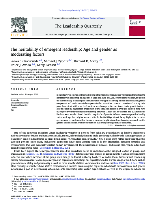 (PDF) The heritability of emergent leadership: Age and gender as ...