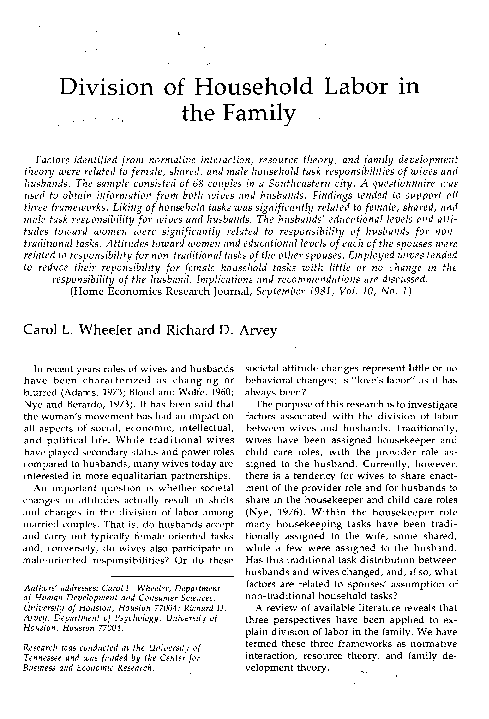 (PDF) Division of Household Labor in the Family