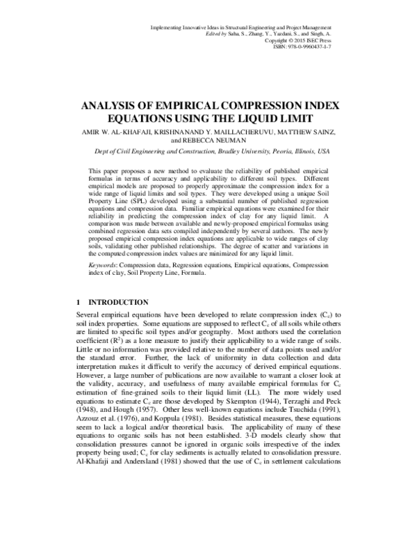 Pdf Analysis Of Empirical Compression Index Equations Using The
