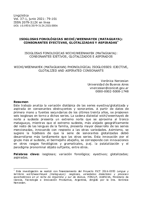 (PDF) Isoglosas fonológicas wichí/weenhayek (mataguaya): consonantes ...
