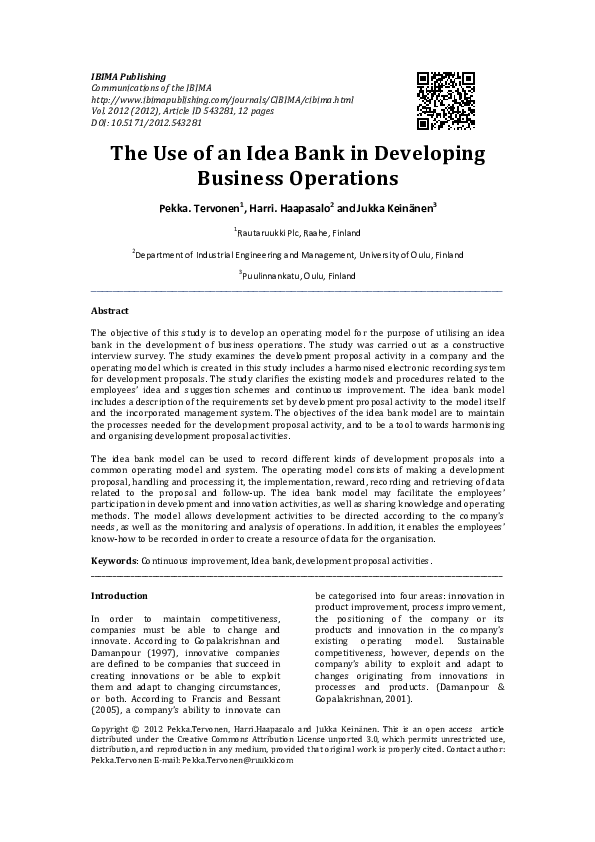 (PDF) The Use of an Idea Bank in Developing Business Operations