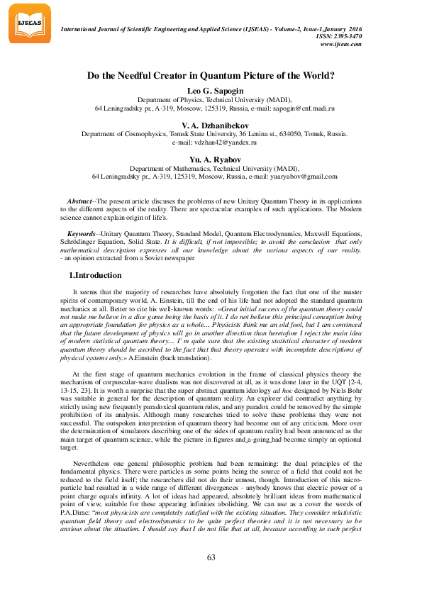 (PDF) Do the Needful Creator in Quantum Picture of the World?