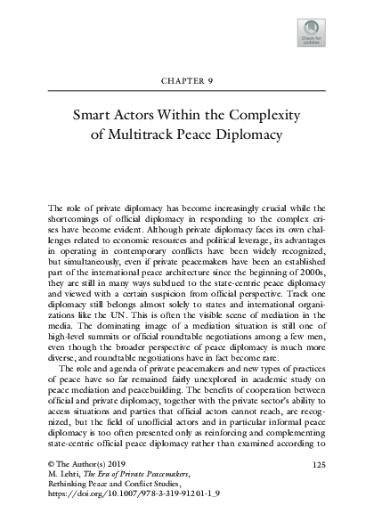 (PDF) Smart Actors Within the Complexity of Multitrack Peace Diplomacy