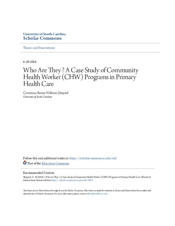 (PDF) Who Are They ? A Case Study of Community Health Worker (CHW ...