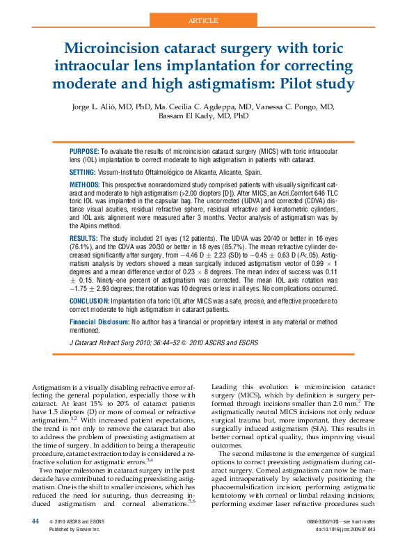 (PDF) Microincision cataract surgery with toric intraocular lens ...