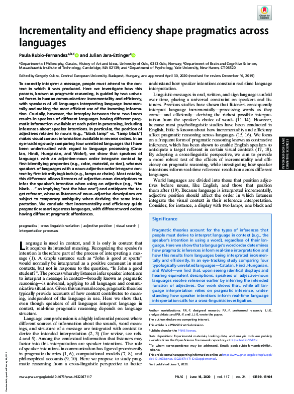(PDF) Incrementality and efficiency shape pragmatics across languages