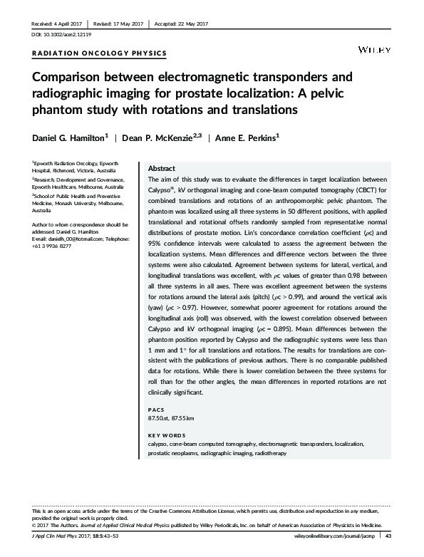 (PDF) Comparison between electromagnetic transponders and radiographic ...