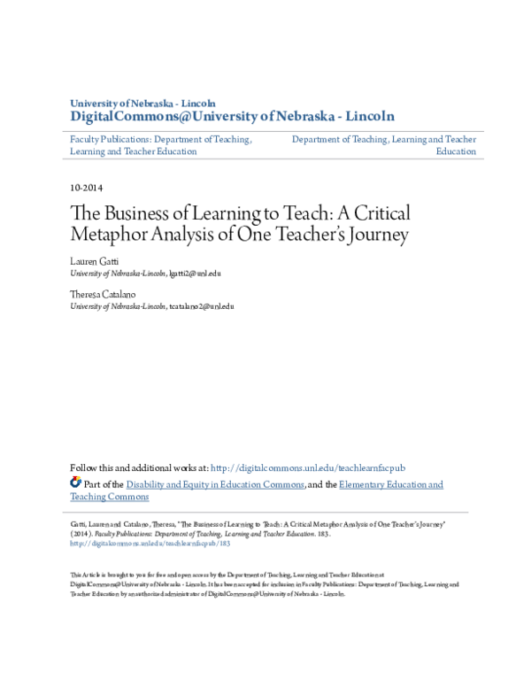 (PDF) The business of learning to teach: A Critical Metaphor Analysis ...