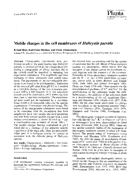 (PDF) Mobile charges in the cell membranes ofHalicystis parvula