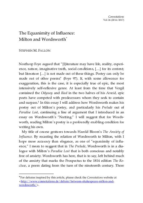 (PDF) The Equanimity of Influence: Milton and Wordsworth