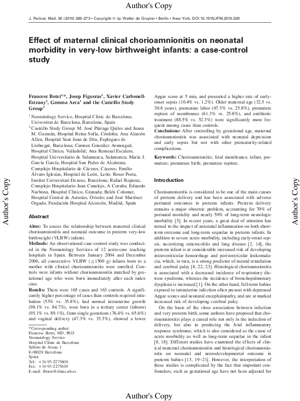 (PDF) Effect of maternal clinical chorioamnionitis on neonatal ...