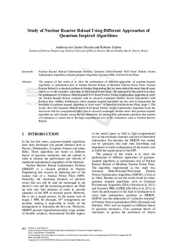 (PDF) Study of Nuclear Reactor Reload Using Different Approaches of Quantum Inspired Algorithms
