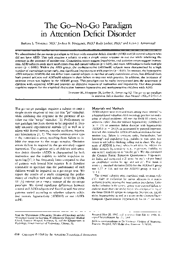 (PDF) The Go?No-Go paradigm in attention deficit disorder