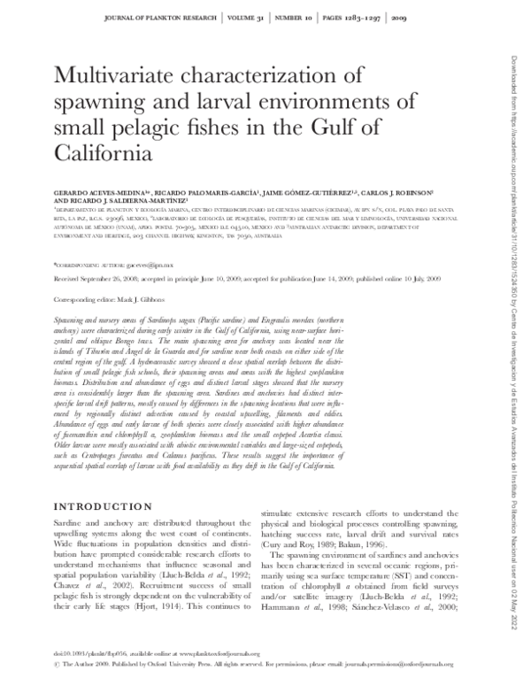 (PDF) Multivariate characterization of spawning and larval environments ...