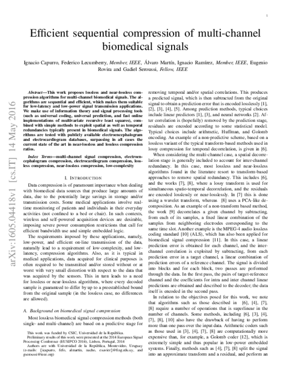 (PDF) Efficient sequential compression of multi-channel biomedical signals