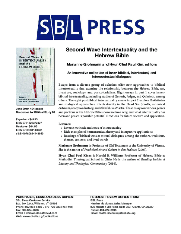 (PDF) Second Wave Intertextuality and the Hebrew Bible