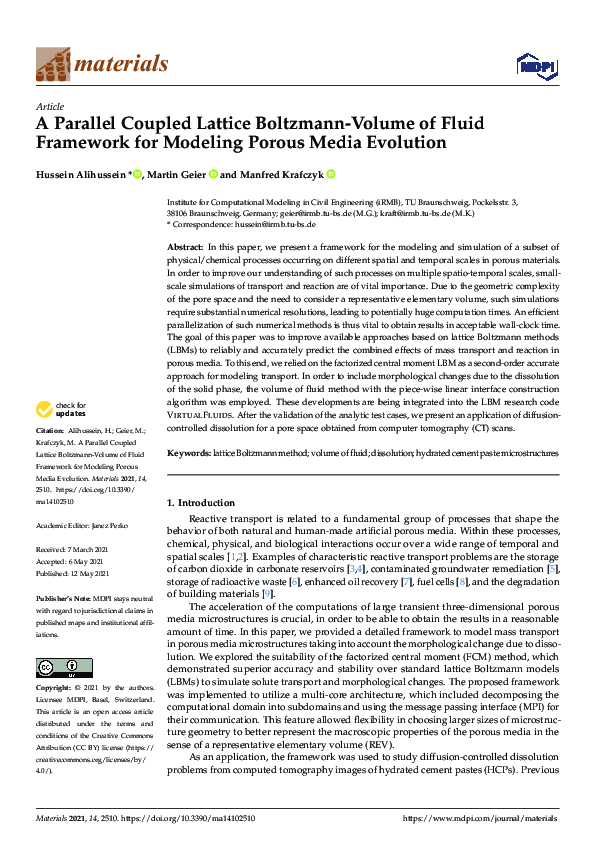 Pdf A Parallel Coupled Lattice Boltzmann Volume Of Fluid Framework For Modeling Porous Media