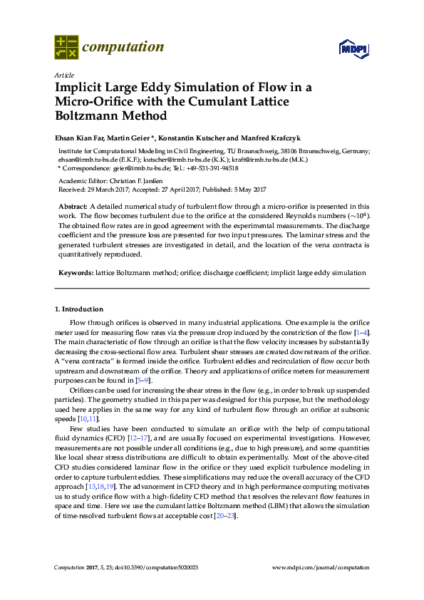 (PDF) Implicit Large Eddy Simulation of Flow in a Micro-Orifice with the Cumulant Lattice ...