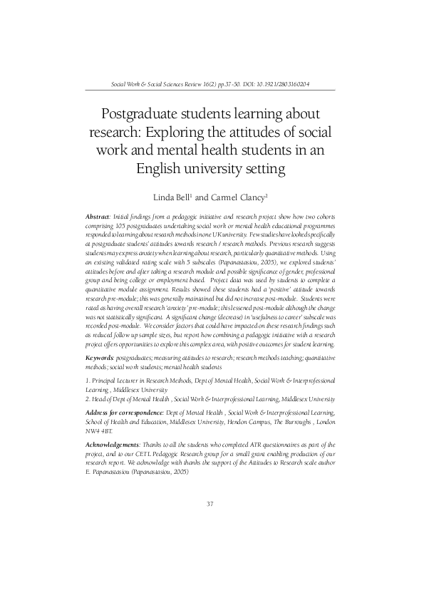 (PDF) Postgraduate students learning about research