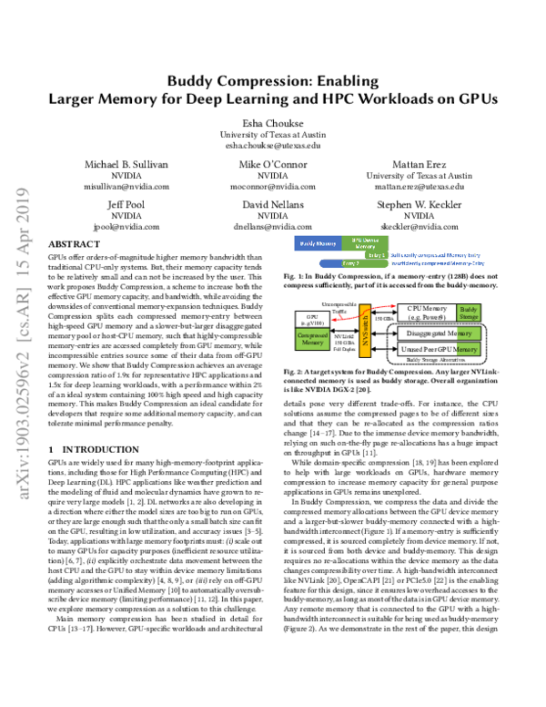 Pdf Buddy Compression Enabling Larger Memory For Deep Learning And Hpc Workloads On Gpus 